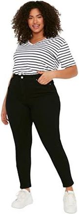 Trendyol Damen Gerade Hohe Taille Plus-Size-Jeans, Jeans aux Femmes, Black