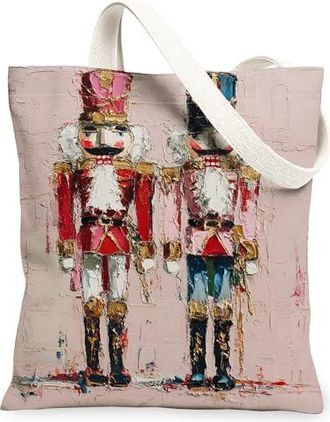 Generic Sacs fourre-tout en toile motif casse-noisette, sacs d&eacute;picerie r&eacute;utilisables, l&eacute;gers et lavables avec bandouli&egrave;re en toile F, p&ecirc;che, 13x15 Inch