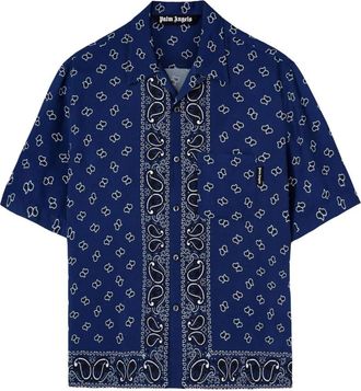 Palm Angels Homme, Chemises, Bleu, Taille: M Paisley Print Short Sleeve Shirt