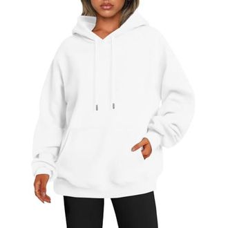 Generic Chandail &agrave; capuche surdimensionn&eacute; pour femme, pull d&eacute;contract&eacute; surdimensionn&eacute; avec poche kangourou et cordon de serrage, blanc, 3XL
