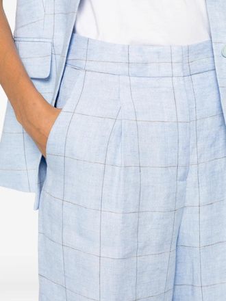 PESERICO Womens Check-Pattern Pleated Linen Shorts Ss26 W