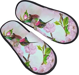 Generic Chaussons Femme Homme Fleur De Cerisier Colibri Chaussures DInt&eacute;rieur Peluche Chaud Chaussons Confort Pantoufles En Peluche Pour Voyager H&ocirc;tel Int&eacute;rie