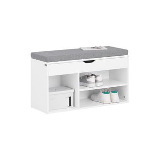 SoBuy Schuhbank mit Sitzfl&auml;che - Sitzbank mit Stauraum, 120 kg Belastbarkeit, 3 F&auml;cher f&uuml;r Flur, Eingangsbereich und Wohnzimmer, abnehmbares Kissen, 80x46x3