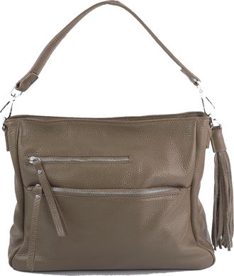 modamoda.de T262 Damen Leder Schultertasche handmade in Italy, Farbe:Dunkeltaupe