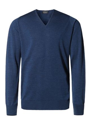 John Smedley Herren V-Pullover blau unifarben