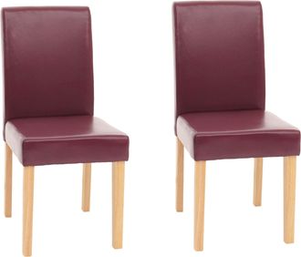 Mendler 2er-Set Esszimmerstuhl Stuhl K&uuml;chenstuhl Littau - Kunstleder, rot, helle Beine