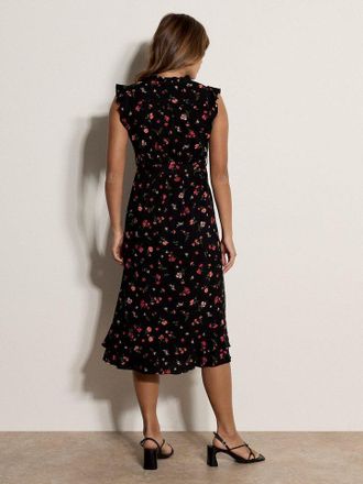 Apricot Midikleid Gebl&uuml;mtes Midi-Kleid mit R&uuml;schen und G&uuml;rtel