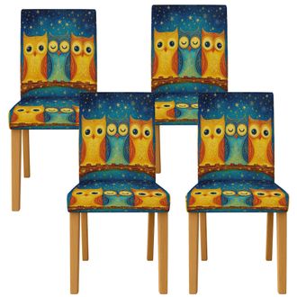 Generic Fanciful Stuhlhussen mit Eulenmuster, dehnbar und waschbar, Spandex-Sitzschoner, bunte dekorative Schonbez&uuml;ge f&uuml;r Heimdekoration, 4 St&uuml;ck