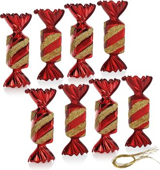 Com-Four 8X Christbaumanhänger Bonbon - Weihnachtskugel Geschenkbonbon - Christbaumschmuck in Bonbon-Form für die Weihnachtsbaum-Dekoration - bruchfester Baums