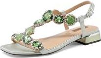 Queen Helena Sandales plates élégantes avec strass pour femme S2913, vert, 39 EU