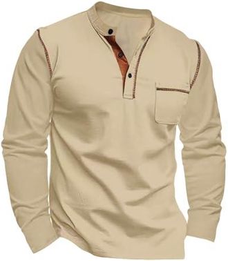 Generic T-shirt &agrave; manches longues pour homme - Couleur unie - Lettres - Rayures - Coutures - Manches raglan, kaki, 3XL