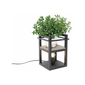 QAZQA Industrielle Tischlampe schwarz mit Holz - Cage Rack