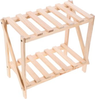 BESPORTBLE 2 St&ouml;ckiger Pflanzenst&auml;nder aus Holz Doppelst&ouml;ckiges Blumenregal Verschlei&szlig;festes Gartenregal f&uuml;r Wohnzimmer und Eingangsbereich Dekoratives Aufbewahr