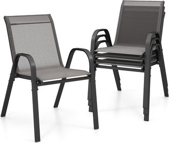 Giantex Gartenstühle Stapelbar 4er Set, Stapelstühle aus Textilene & Metall, Gartenstuhl Hochlehner mit Armlehnen, Balkonstuhl Gartensessel 150 kg belastbar, 