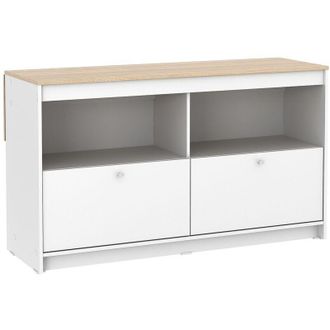 Vente-Unique Ilot central de cuisine avec 2 portes et 2 niches - Blanc et ch&ecirc;ne - TEKYNA