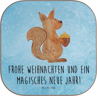 Mr. & Mrs. Panda Untersetzer für Gläser Eichhörnchen Weihnachten - Geschenk, Tischuntersetzer, gläseruntersetzer, Coaster, Frohes Neues Jahr, Tischschoner, Frohe, Quad