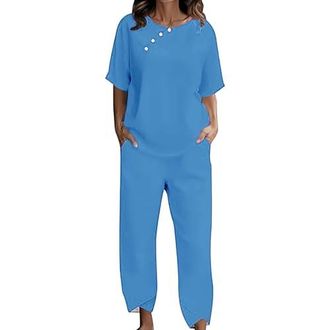 Generic V&ecirc;tements de sport pour femmes printemps/&eacute;t&eacute; 2026 avec bordure imprim&eacute;e, style vacances, ensemble de d&eacute;tente &agrave; manches courtes et pantalon long pour f