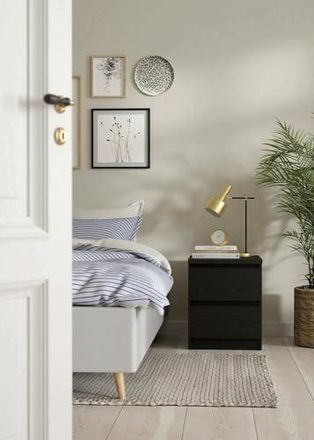 Dmora Nachttisch mit zwei Schubladen, Farbe schwarz, 40 x 49 x 50 cm