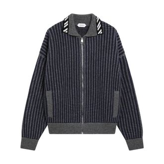 Versace Intarsia Woll-Rei&szlig;verschluss-Strickjacke - - Knitwear - Herren - Blau - L
