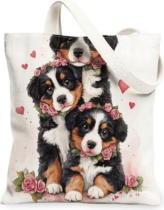 Generic Sac fourre-tout en toile motif chien de montagne bernois pour le shopping 33 x 38 cm, sac &agrave; bandouli&egrave;re amusant et r&eacute;utilisable pour femme, peinture d