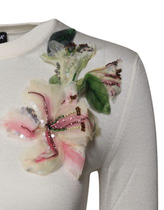 Dolce & Gabbana Floral Embellished Silk Cardigan - White