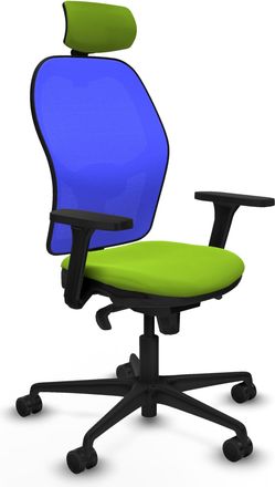 Piqueras y Crespo Moderner Drehstuhl mit 3D-Armen, h&ouml;henverstellbarer Lendenwirbelst&uuml;tze und h&ouml;henverstellbarem Kopfteil, Blau / Pistazie