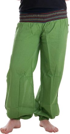 vishes Alternative Bekleidung - Sommer Chino Haremshose aus Baumwolle mit super elastischem Bund - handgewebt lindgr&uuml;n
