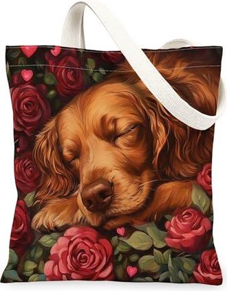 Generic Sac fourre-tout en toile motif chien Setter irlandais 33 x 38,1 cm, sac d&eacute;picerie r&eacute;utilisable pour femme, animal de compagnie, peinture, d&eacute;coration c