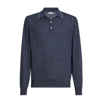 Brunello Cucinelli Baumwoll-Polohemd aus leichtem Strick - - Tops - Herren - Blau - M