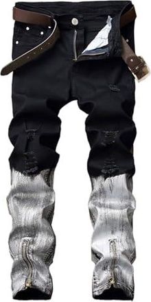 Generic Jean Homme Jean Homme Regular Jeans Homme Confortable Classique Enduit Fermeture &Eacute;clair Changeant De Couleur - Effet Innovant pour Mode Exp&eacute;rimentale 