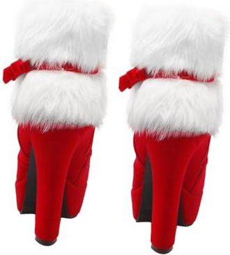 Garneck Bottes DHiver de No&euml;l pour Femmes Bottines Courtes en Su&eacute;dine Rouge Talon &Eacute;pais 7 CM Plateforme Compens&eacute;e Fermeture &Eacute;clair Lat&eacute;rale Style Chic et Conf