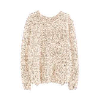 Generic Mohair Pull Femme Moelleux | Pull Douillet Oversize Femme : Col Rond Pull Long Confortable Sweats Doux Sweaters Élégant Pull en Tricot Couleur Unie Pu