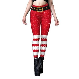 Generic Pantalon de surv&ecirc;tement de No&euml;l pour femme Imprim&eacute; &agrave; paillettes Ray&eacute; Legging de yoga d&eacute;contract&eacute;, Rouge, XL