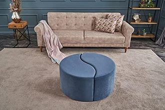 Homitis Stylish Blue Pouffe, 80 x 40 x 80 cm | 100% Polyester & Velvet, Wooden Body | Modern Design for Hotel & Entertainment Spaces, Elegant & Functional