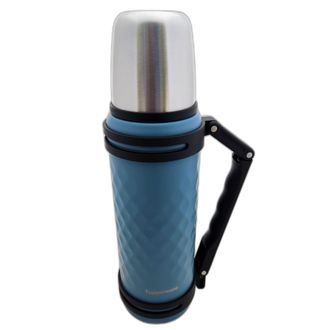 Tupperware Outdoor Thermosflasche 1,2 L Hot & Go Jumbo-Isolierflasche Exclusiv ThermoTup Thermoskanne Kanne Thermo Thermowächter Elegance blau grau Edelstahl