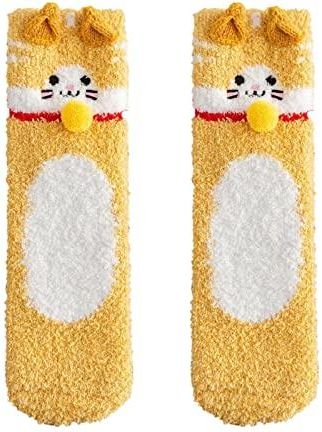 Generic Chaussettes Femme Chaussettes Chaudes Femme Chaussettes Thermiques Femme De Classique Hiver Motif Chat Mi-Mollet En Polaire &Eacute;paissie Id&eacute;ales Pour Dorm