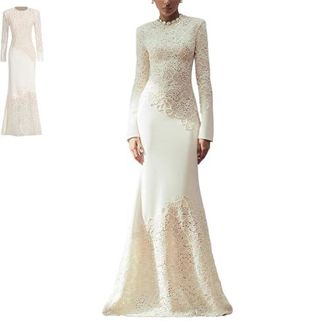 Generic Robe de soir&eacute;e &eacute;l&eacute;gante pour femme, col rond, brod&eacute;e, coupe ajust&eacute;e, style sir&egrave;ne, robe moulante, Lvory blanc., XL