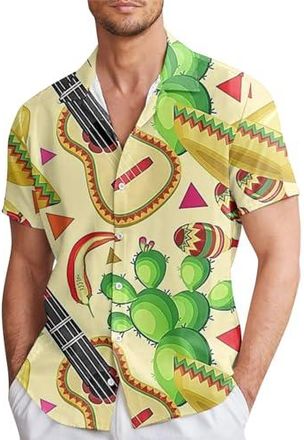 Generic 2025 - Chemises &agrave; poitrine de style mexicain pour homme, printemps et &eacute;t&eacute;, revers d&eacute;contract&eacute;, imprim&eacute; complet, manches courtes, chemises de compressi