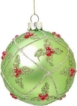 Gisela Graham Weihnachtskugel mit Rankgitter-Muster in Stechpalmen-Optik, 8 cm, Mattgr&uuml;n