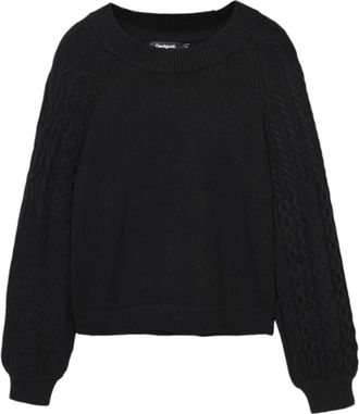 Desigual Womens Woman Flat Knit Thin Gauge Pullover Sweater, Black, XS
