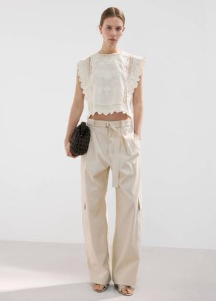 Mango Top en coton avec d&eacute;tails brod&eacute;s blanc cass&eacute; - Femme - XS - MANGO