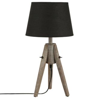 Atmosphera Lampe zum Hinstellen - Dreifu&szlig; aus Paulownia Holz - gebeizter/gekalkter Effekt - SCHWARZER Lampenschirm