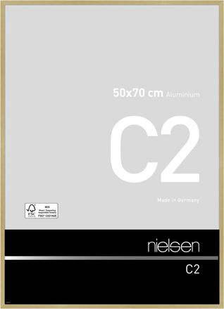 Nielsen Design Bilderrahmen, 50 x 70 cm, Aluminium, Gold matt, Posterrahmen zum Aufh&auml;ngen im Hoch- & Querformat, Echtglas, C2