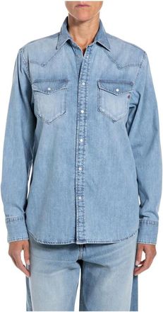 Replay Femme, Blouses et Chemises, Bleu, Taille: 42 FR Chemise Western en denim