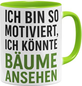OM3 lustige Kaffee-Tasse mit Spruch - Ich bin so motiviert ich k&ouml;nnte B&auml;ume ansehen - Motivation Spruchtasse - Keramik Becher - 325ml - Beidseitig Bedruck