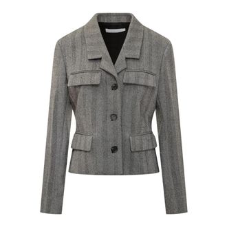 Ferragamo Herringbone Wollmischungsblazer - - Jackets - Damen - Grau - M
