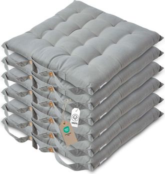 Homescapes 6er Set Stuhlkissen 40x40 cm grau - Sitzkissen Outdoor/Indoor mit Baumwollbezug, Sitzpolster waschbar und Oeko-TEX-Zertifiziert f&uuml;r Esszimmer-, K&uuml;chen