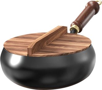 Generic Wok für Elektroherd, bester Eisentopf zum Kochen mit Holzgriff Eisenpfanne handgefertigt aus Gusseisen unbeschichtet Addict für asiatische Küche, Wok,