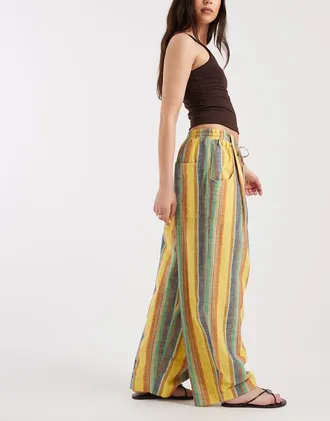Free People Chambers - Pantalon d&eacute;contract&eacute; ray&eacute; &agrave; enfiler - Jaune beurre