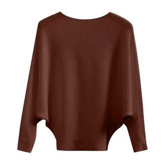 Generic Pull pour femme - Col rond - Coupe ajust&eacute;e - Uni - Ray&eacute; - Couleur unie - Confortable - Manches longues - Pull chaud en tricot fin pour lautomne, marro